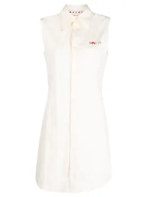 Marni Logo-appliqué Sleeveless Shirt Dress - Neutrals