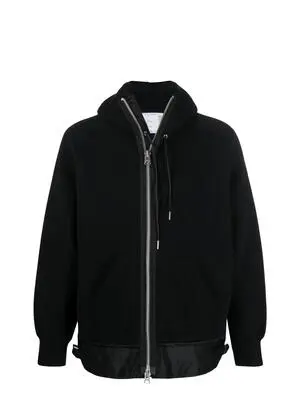Sacai Zip-up Cotton-blend Hoodie - Black