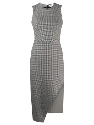Alexander McQueen Houndstooth Asymmetric Midi Dress - Black