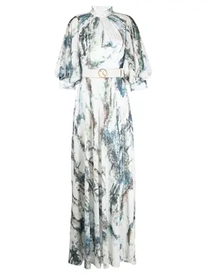 SAIID KOBEISY Graphic-print Sequin-embellished Long Dress - Blue