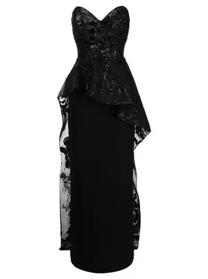 SAIID KOBEISY Strapless Embroidered Gown - Black