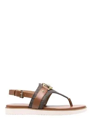 Michael Kors Logo-plaque Monogram Thong Sandals - Brown