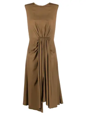 BLANCA VITA Gathered-detail Sleeveless Dress - Brown