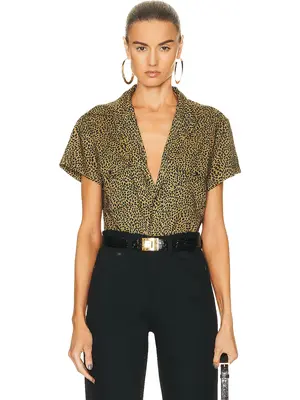 Saint Laurent Cropped Short Sleeve Shirt - Black & Camel