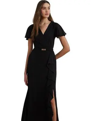 Ralph Lauren Ralph Lauren Belted Georgette Gown Black