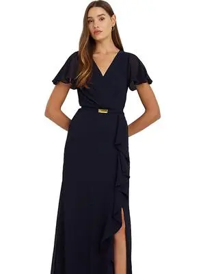 Ralph Lauren Ralph Lauren Belted Georgette Gown Lighthouse Navy