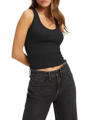 Good American Fitted Rib Tank - Black001