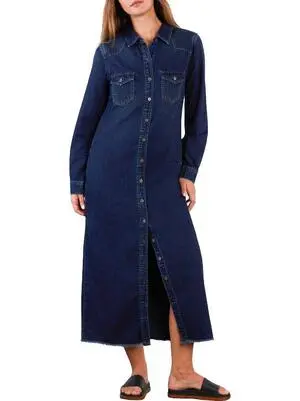 WASH LAB DENIM Long Sleeve Maxi Shirt Dress - Napa Blue