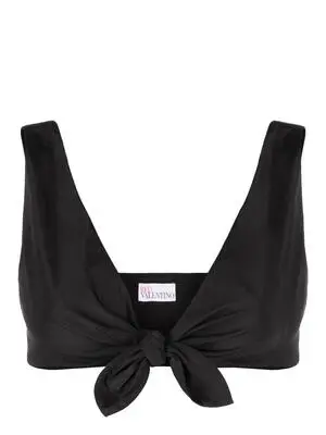 Red Valentino Tie-front Cropped Tank Top - Black