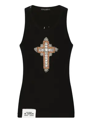 Dolce & Gabbana Cross-motif Ribbed Tank Top - Black