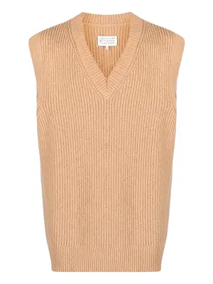 MAISON MARGIELA V-neck Ribbed-knit Vest - Brown