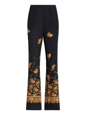 Etro Silk Paisley-print Straight Trousers - Black