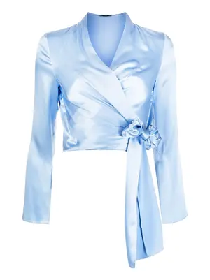 Voz Silk Wrap Blouse - Blue