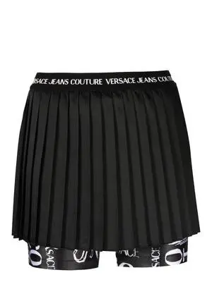 Versace Logo Waistband Pleated Skorts - Black