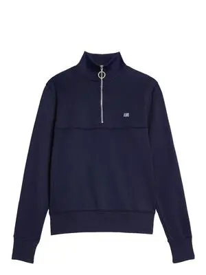 Ami Striped Short-zip Pullover Sweatshirt - Blue