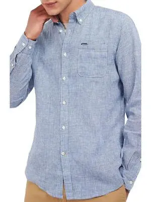 Barbour Linton Tailored Fit Check Linen Button-down Shirt - Navy