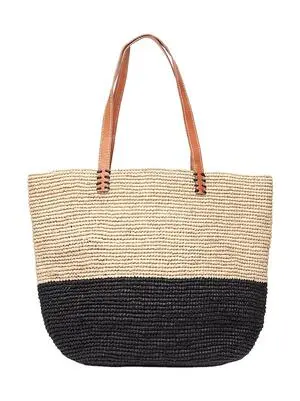 Mar Y Sol Montauk Color Block Raffia Tote - Black