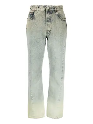 Off-White Washed Denim Straight-leg Jeans - Green