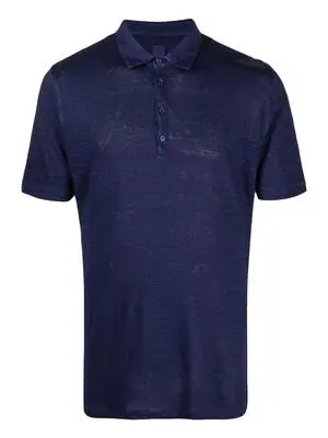 120% Lino Short-sleeved Linen Polo Shirt - Blue