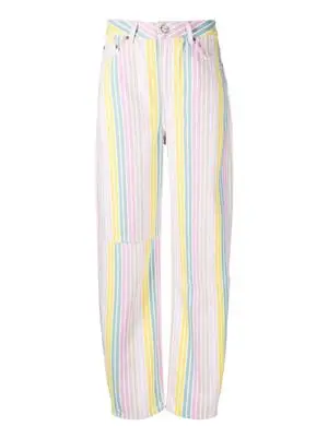 GANNI Striped Tapered Jeans - Pink