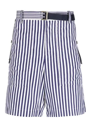Sacai Vertical-stripe Print Cotton Shorts - White