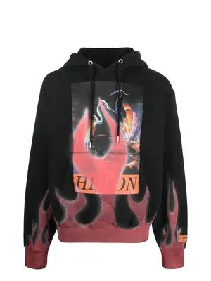 Heron Preston Flame-print Cotton Hoodie - Black