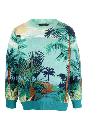 Alanui Palm Tree-print Jumper - Blue