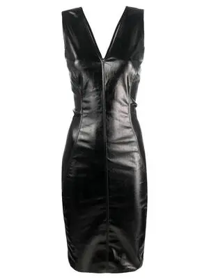 Rick Owens Glossy-finish V-neck Dress - Black