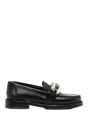 Moschino Plaque Leather Loafers - Black