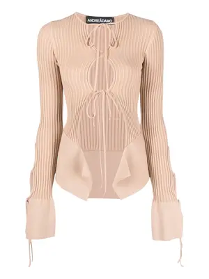 ANDREĀDAMO Cut-out Ribbed Top - Neutrals