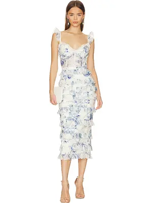 V. CHAPMAN Fiorenza Midi Dress - Provencal Blue Floral