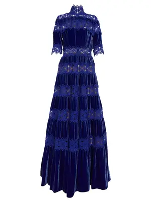 Costarellos Lissie Lace And Velvet Gown - Multicoloured