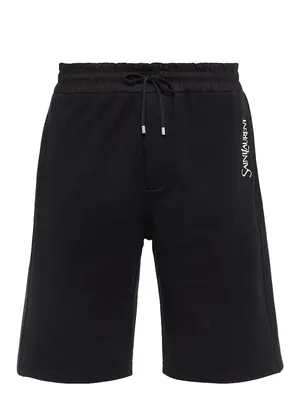 Saint Laurent Embroidered Cotton Jersey Track Shorts - Black