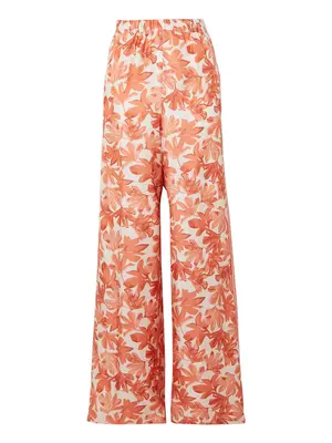 Max Mara Floral-print Silk Wide-leg Pants - Orange