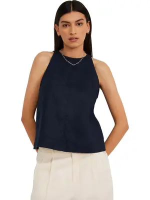 Everlane Linen High-Neck Tank Top Navy