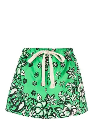 Red Valentino Floral-print Drawstring Shorts - Green