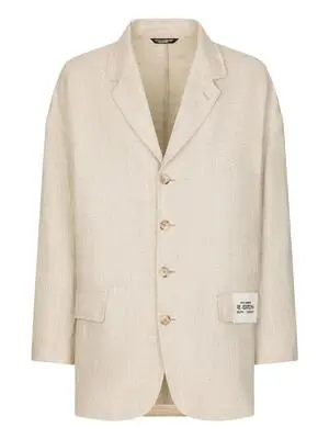 Dolce & Gabbana Logo-patch Single-breasted Blazer - Neutrals