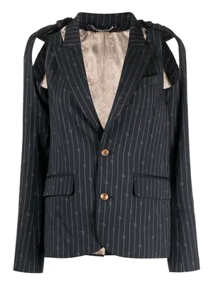CHARLES JEFFREY Pinstripe Cut-out Blazer - Blue