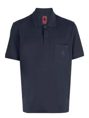 FERRARI Logo-patch Short-sleeved Polo Shirt - Blue