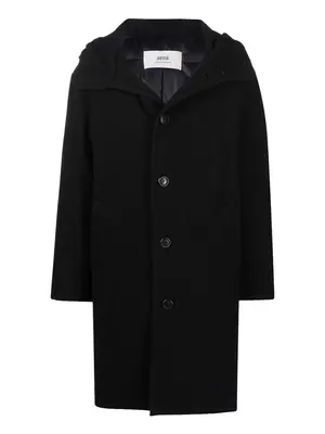 Ami Hooded Single-breasted Wool Coat - Black