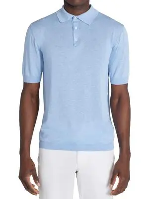 JACK VICTOR Tupper Organic Cotton & Silk Polo Light Blue