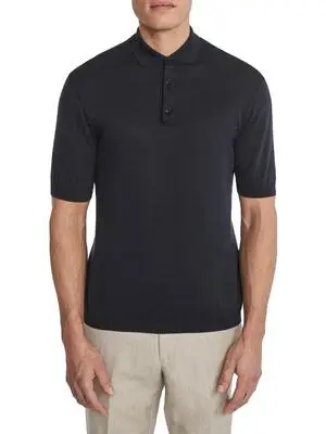 JACK VICTOR Tupper Organic Cotton & Silk Polo Midnight