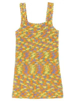 RE/DONE Crochet Knit Sleeveless Square Neck Mini Dress - Orange