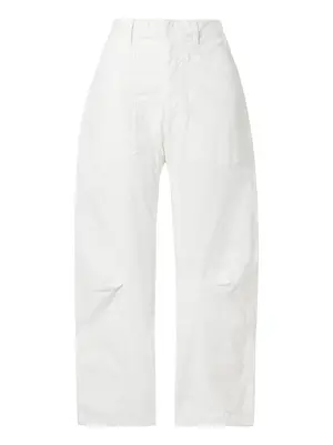 NILI LOTAN Shon Cotton-blend Twill Tapered Pants - White