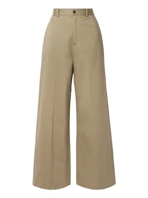 NILI LOTAN Johan Cotton-twill Wide-leg Pants - Neutrals