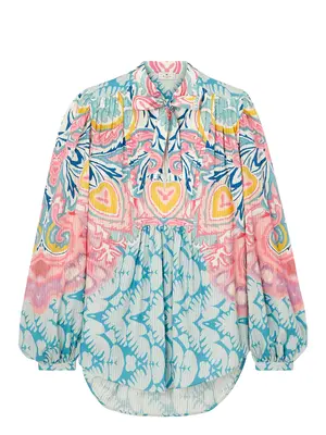 Etro Printed Cotton And Silk-blend Blouse - Blue