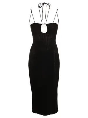 Blumarine Logo-plaque Ribbed Midi Dress - Black