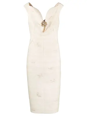 Roberto Cavalli Jacquard-pattern Midi Dress - Neutrals