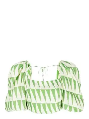 CALA DE LA CRUZ Sami Geometric-print Linen Top - Green