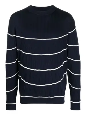 Giorgio Armani Striped Ribbed-knit Jumper - Blue